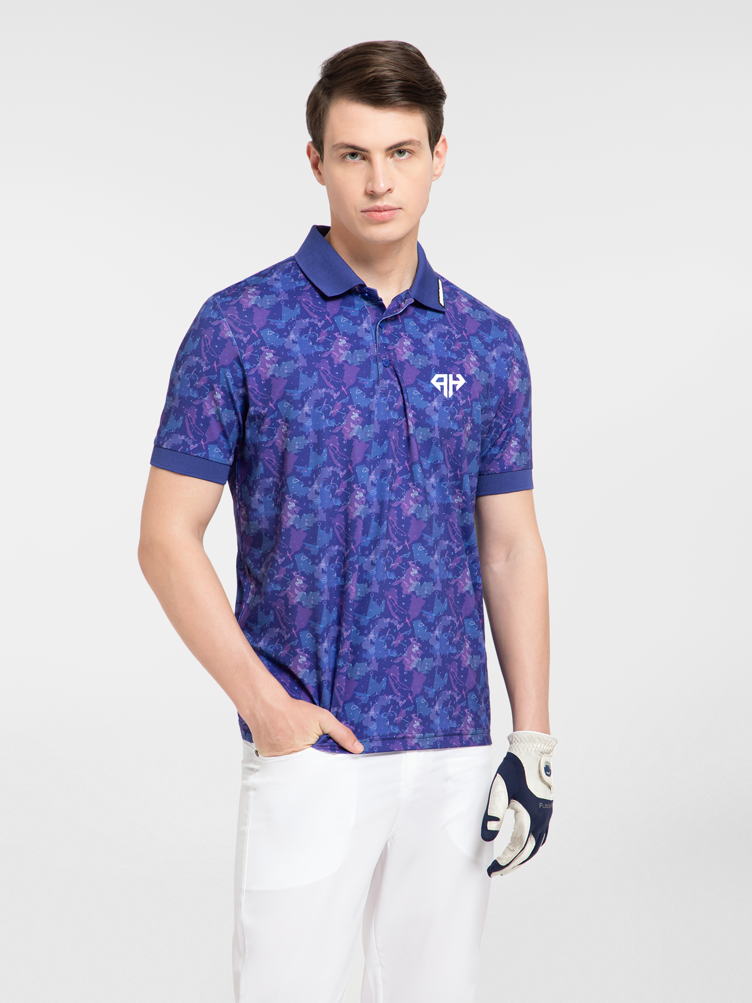 Stand Out in Style with Botanical Blue Camo Polo T-shirt for Men ...